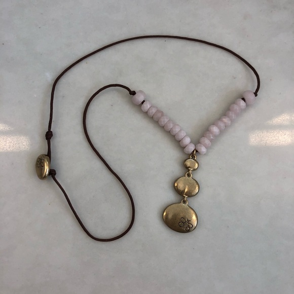 Bella Uno | Jewelry | Bella Uno Cord Necklace Pink Bead Gold Charm Nwt ...